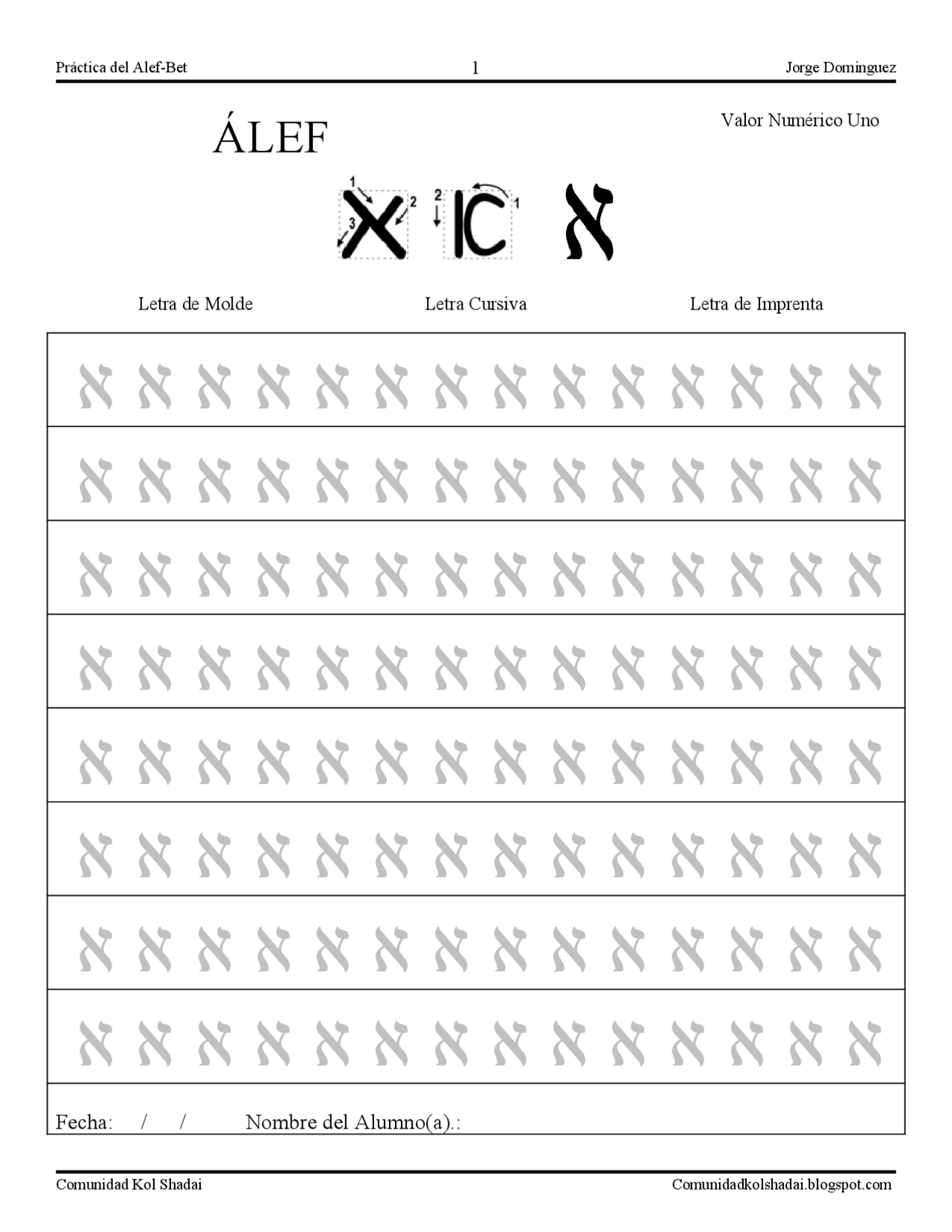 Práctica del Alef bet - Docsity