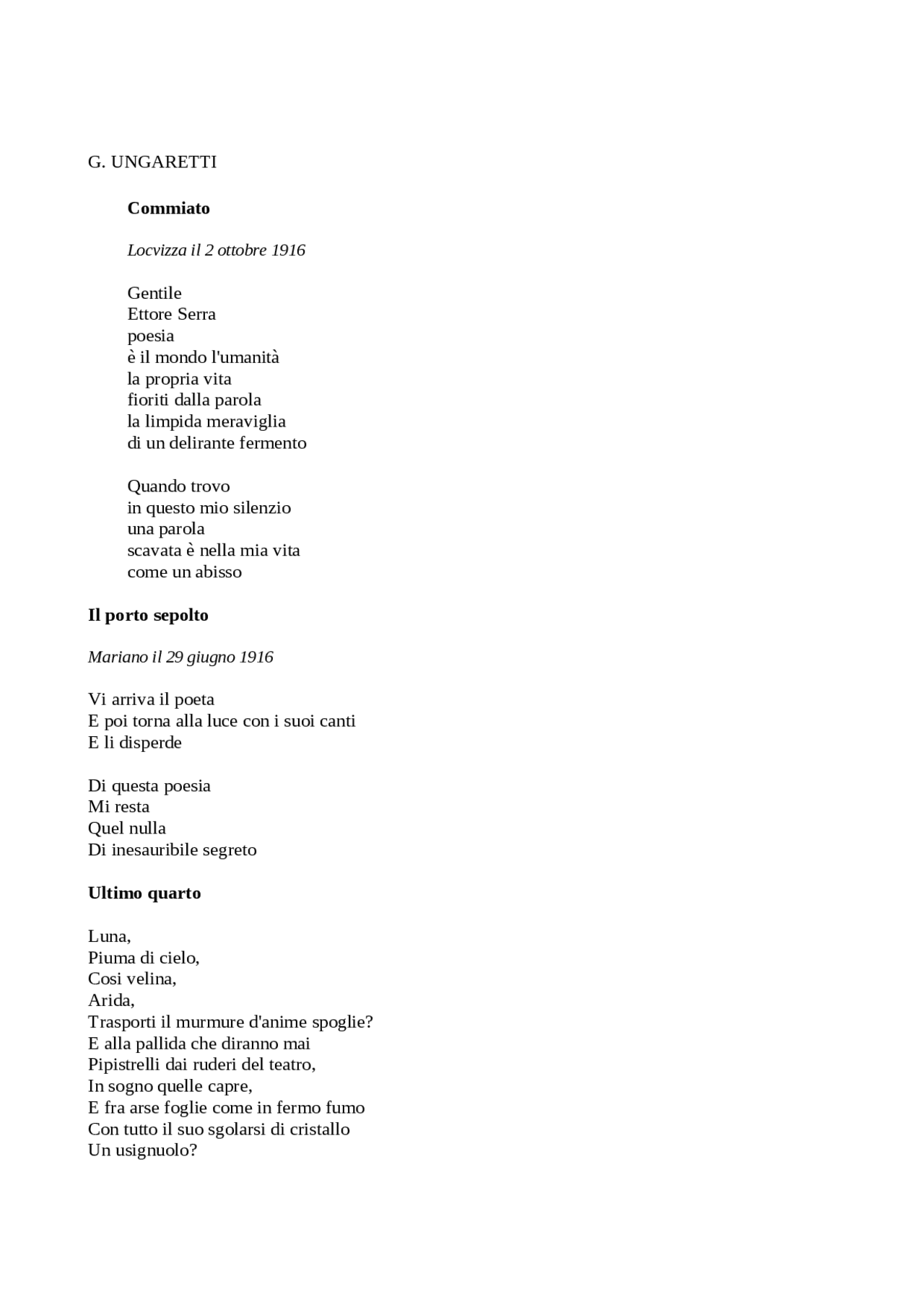 Testi Ungaretti E Analisi Docsity
