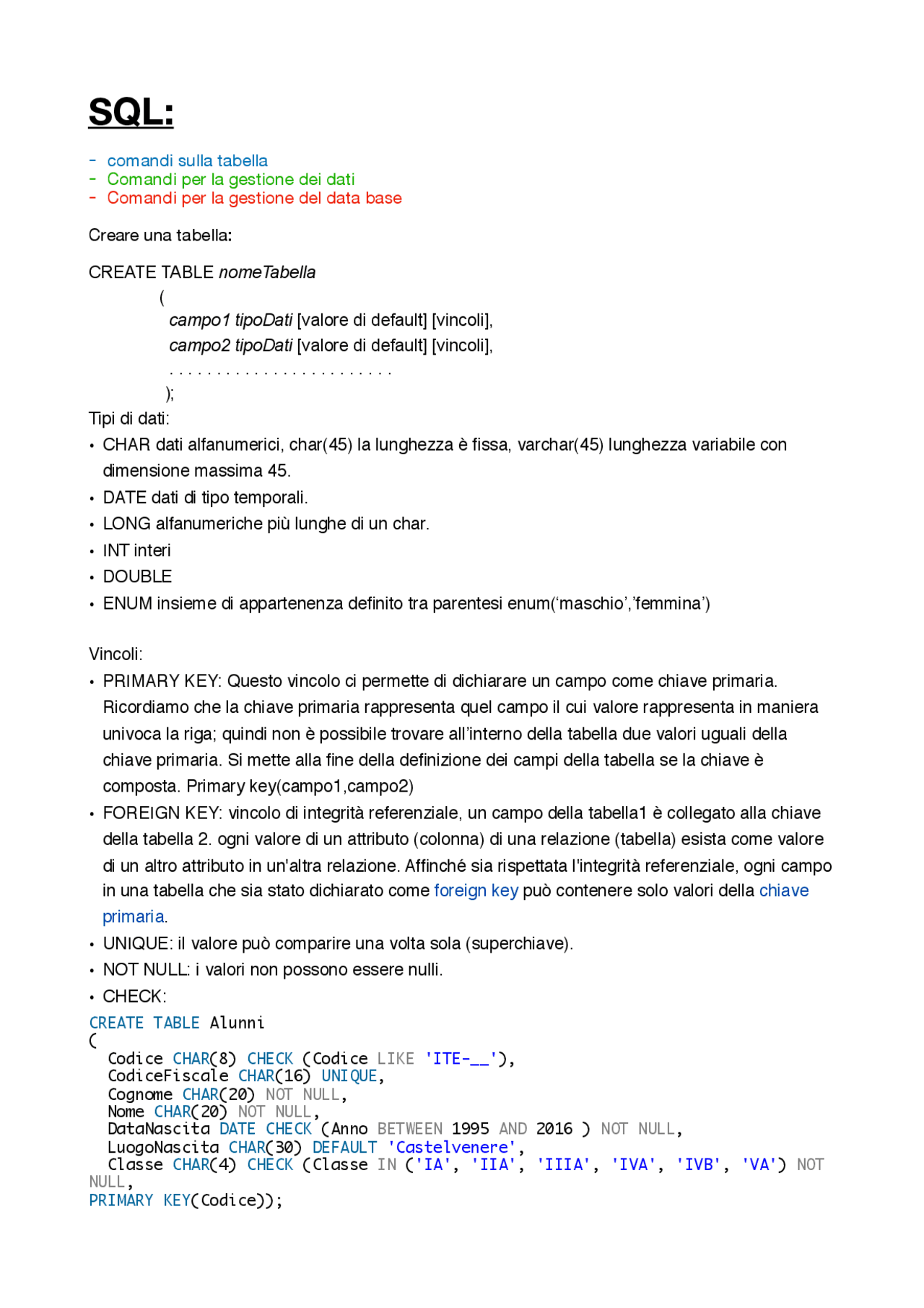 Basi Di Dati Introduzione Allsql Docsity