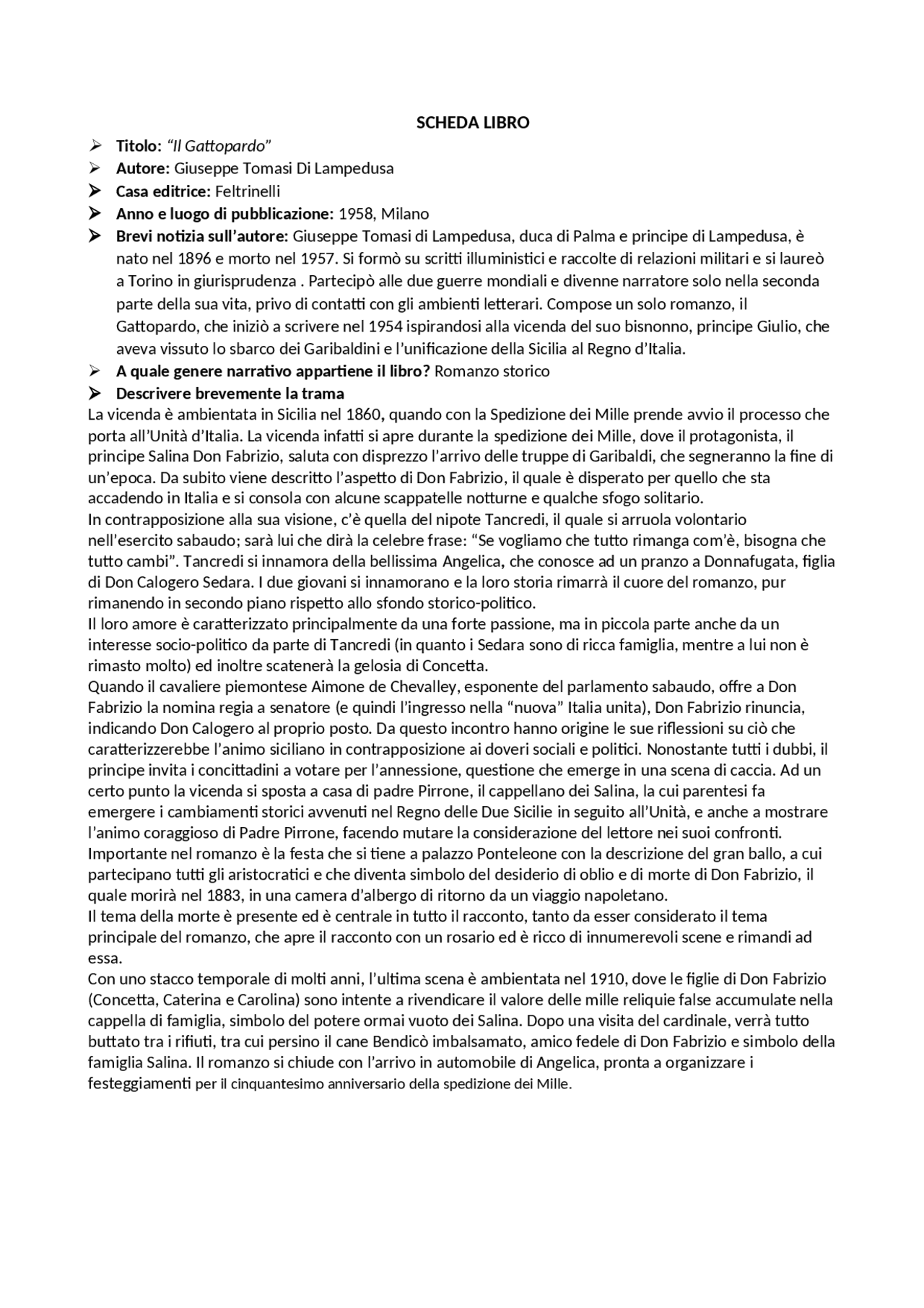 Scheda Librogattopardo Docsity
