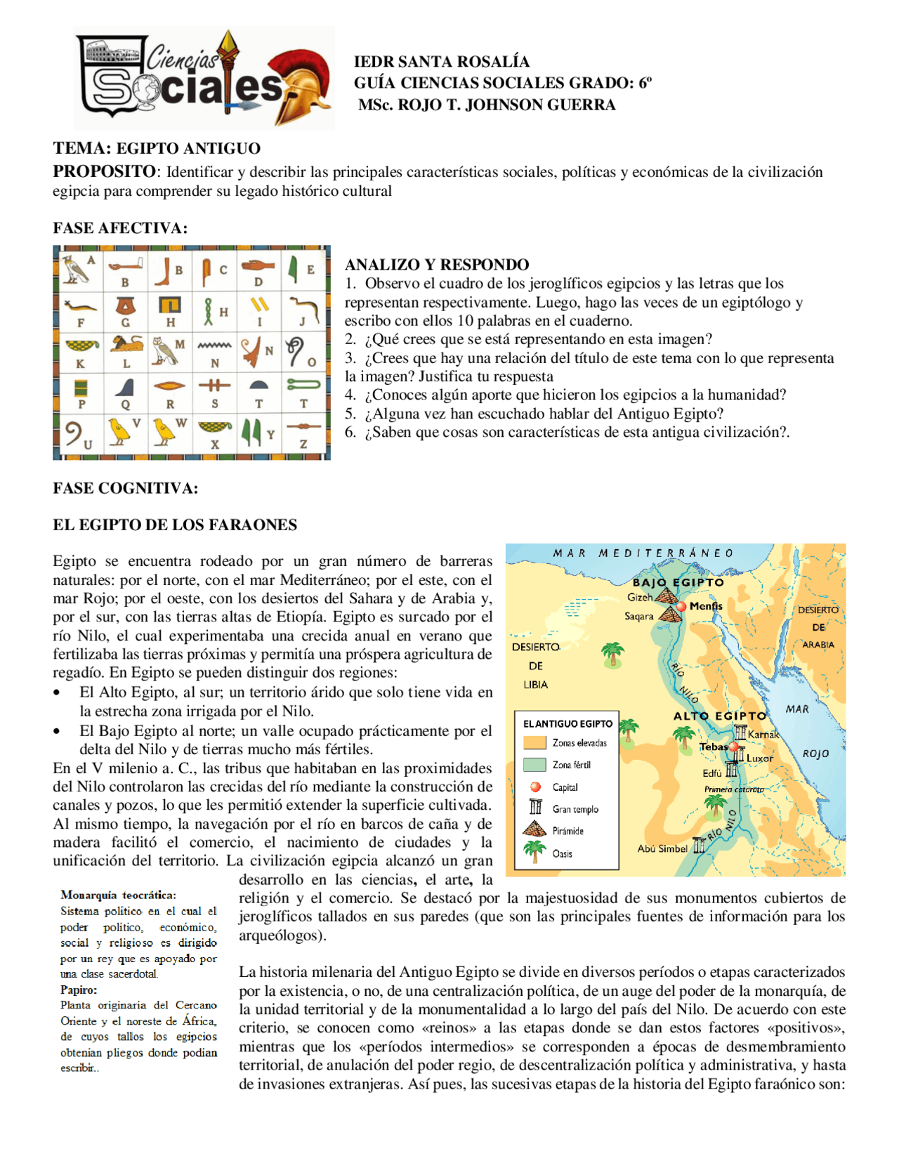 Guía de aprendizaje Egipto antiguo | Guías, Proyectos, Investigaciones de Historia | Docsity