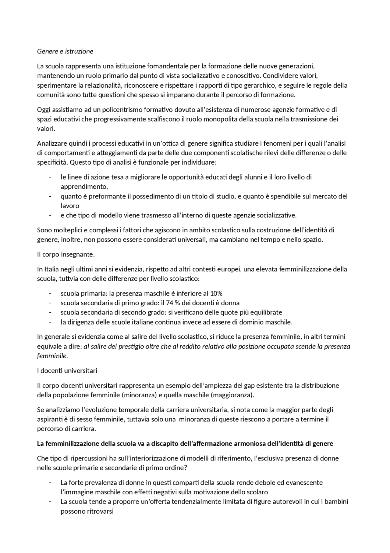 Differenze E Disuguaglianze Di Genere Appunti Docsity