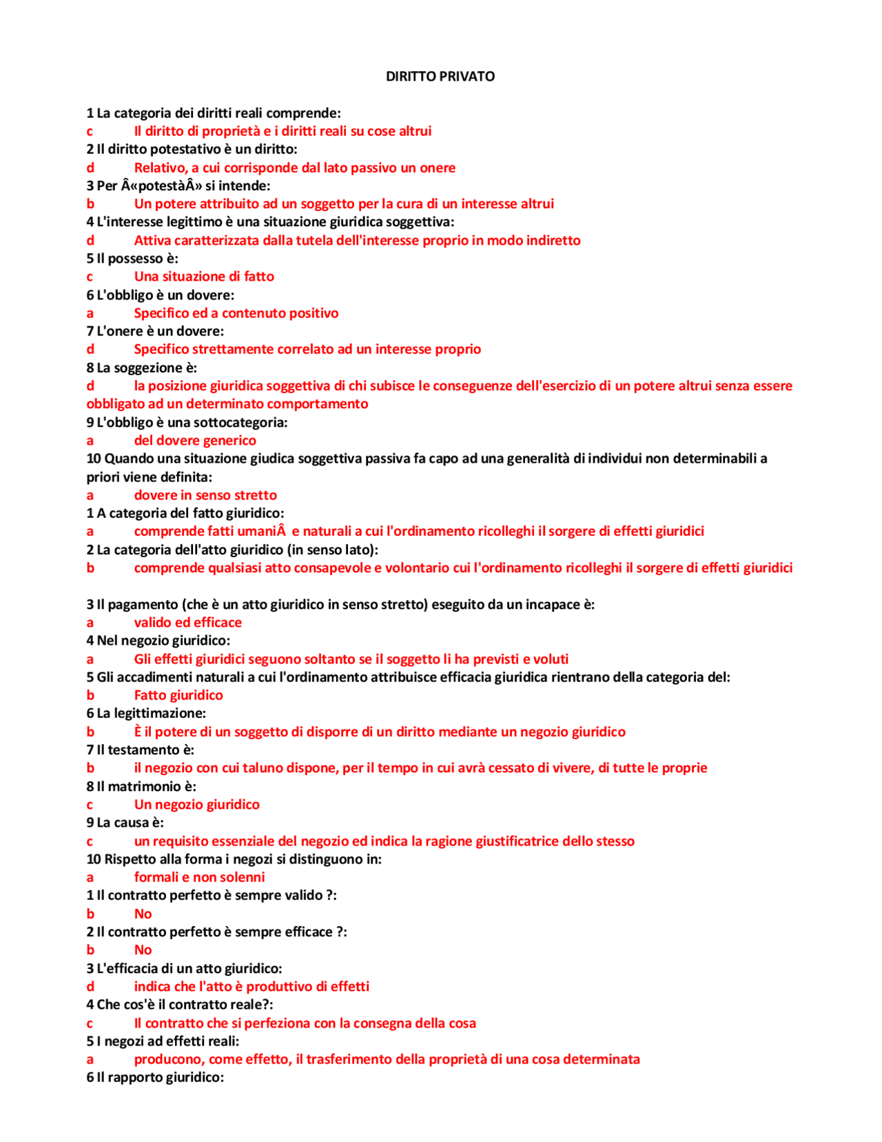 Diritto Privato Domande E Risposte Docsity