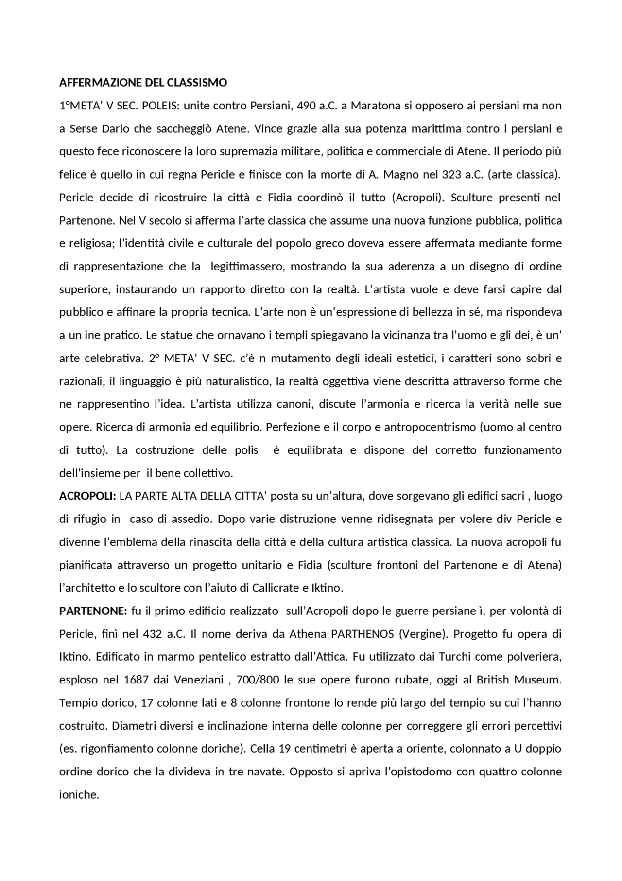 Affermazione Del Classicismo Docsity