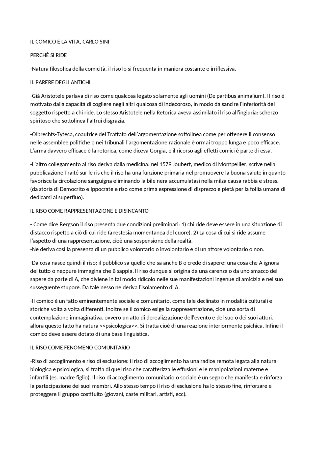Riassunto Il Comico E La Vita Docsity