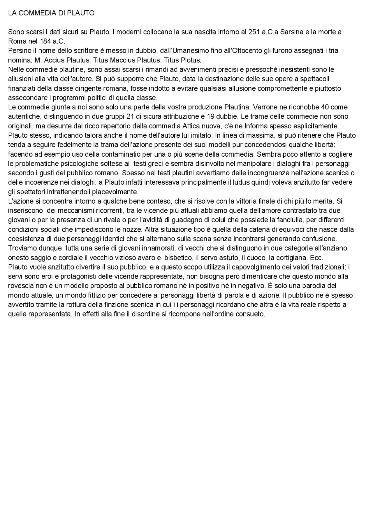 La Commedia Di Plauto Docsity