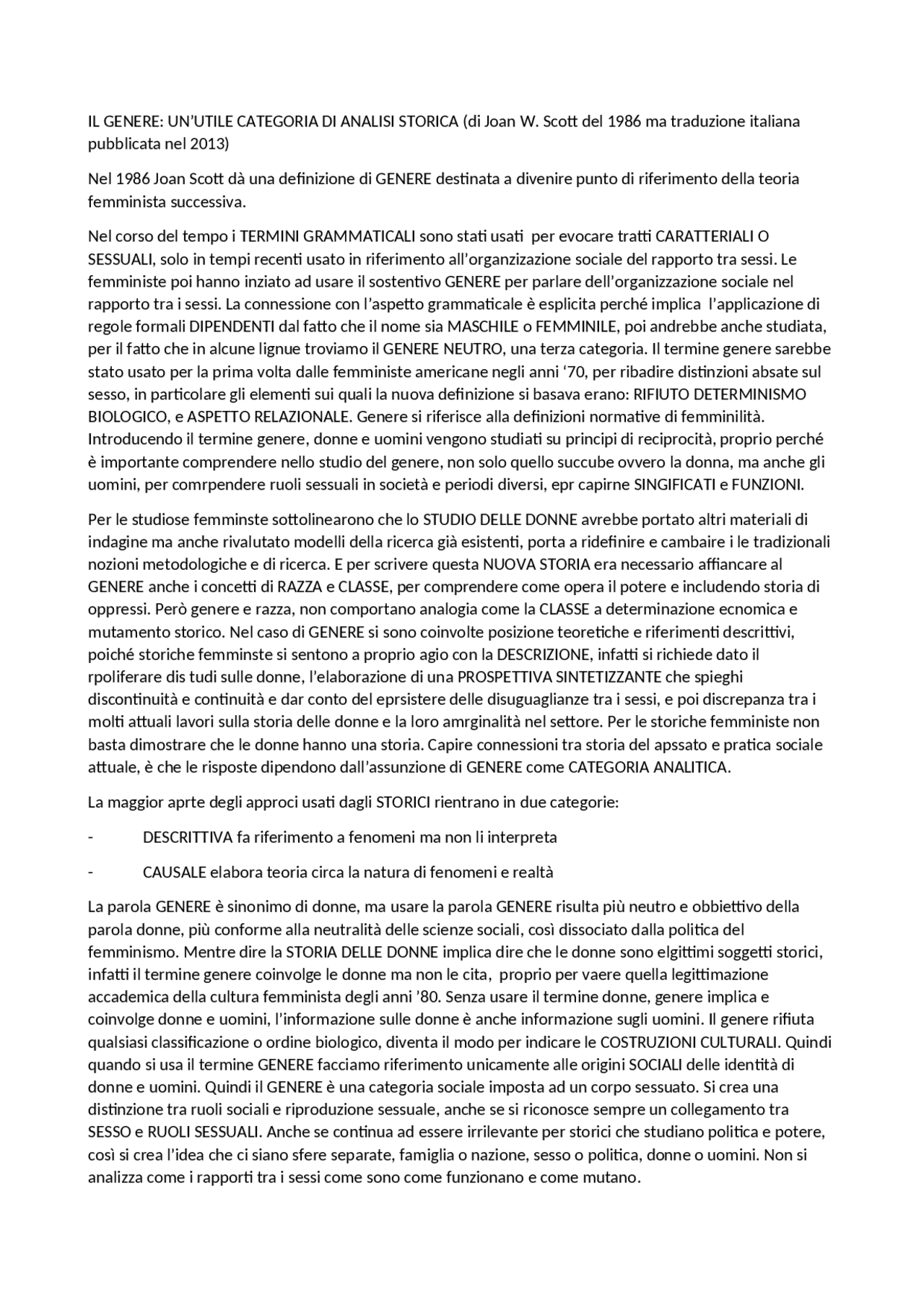 Riassunto Il Genere Di Joan W Scott Appunti Di Antropologia Docsity
