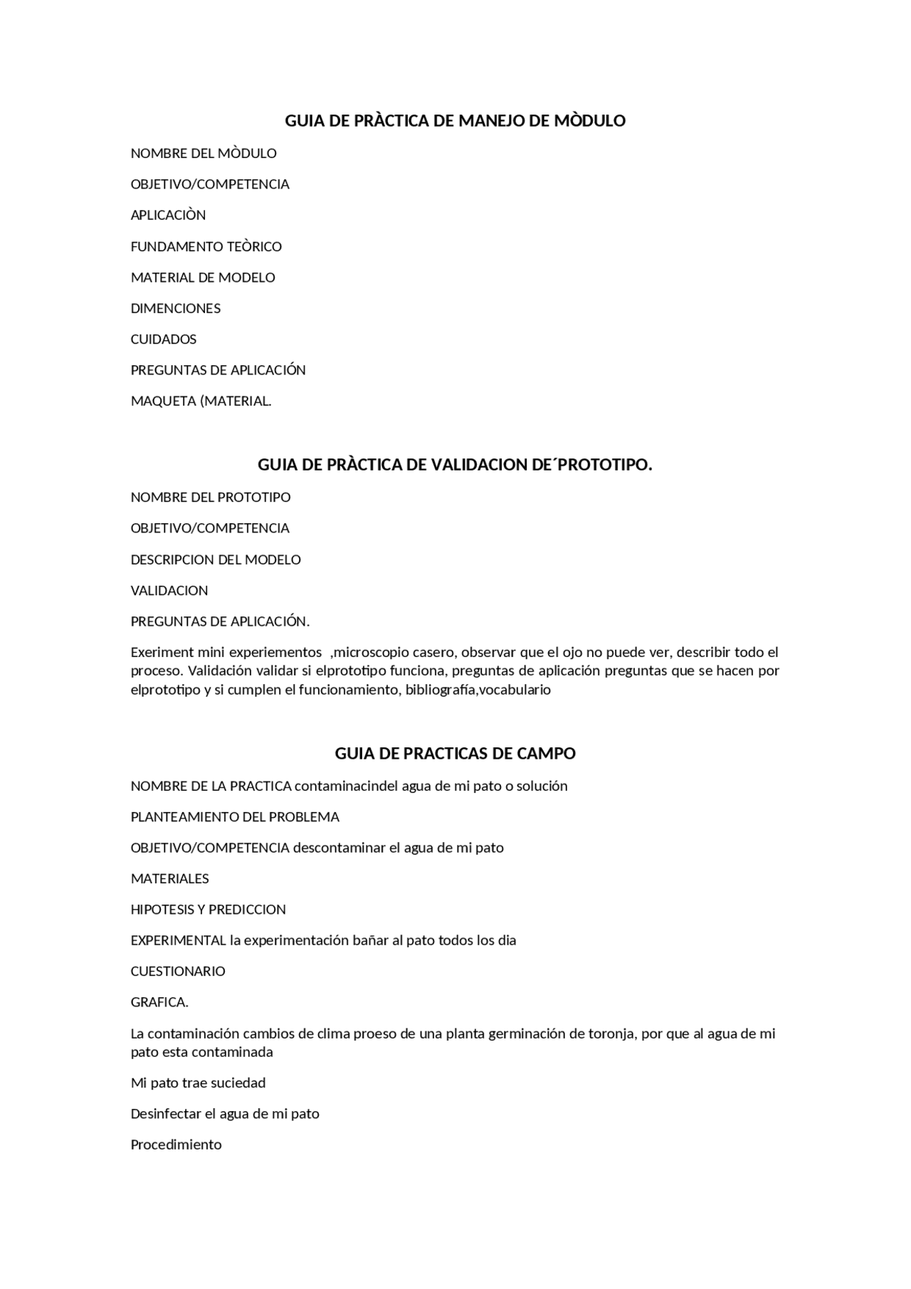 ESQUEMAS DE GUIAS DE PRACTICAS - Docsity