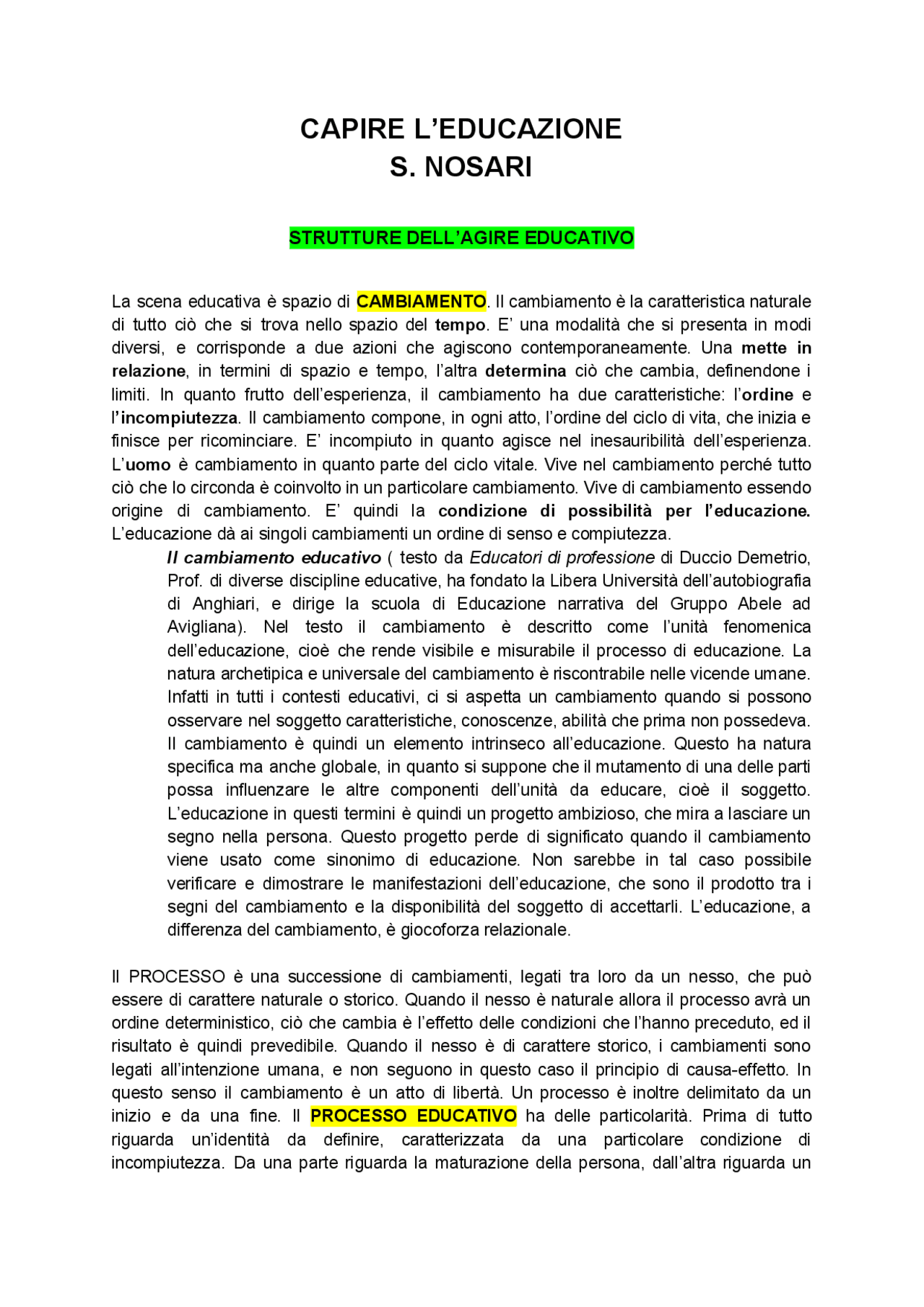 Riassunto Capire Leducazione Docsity