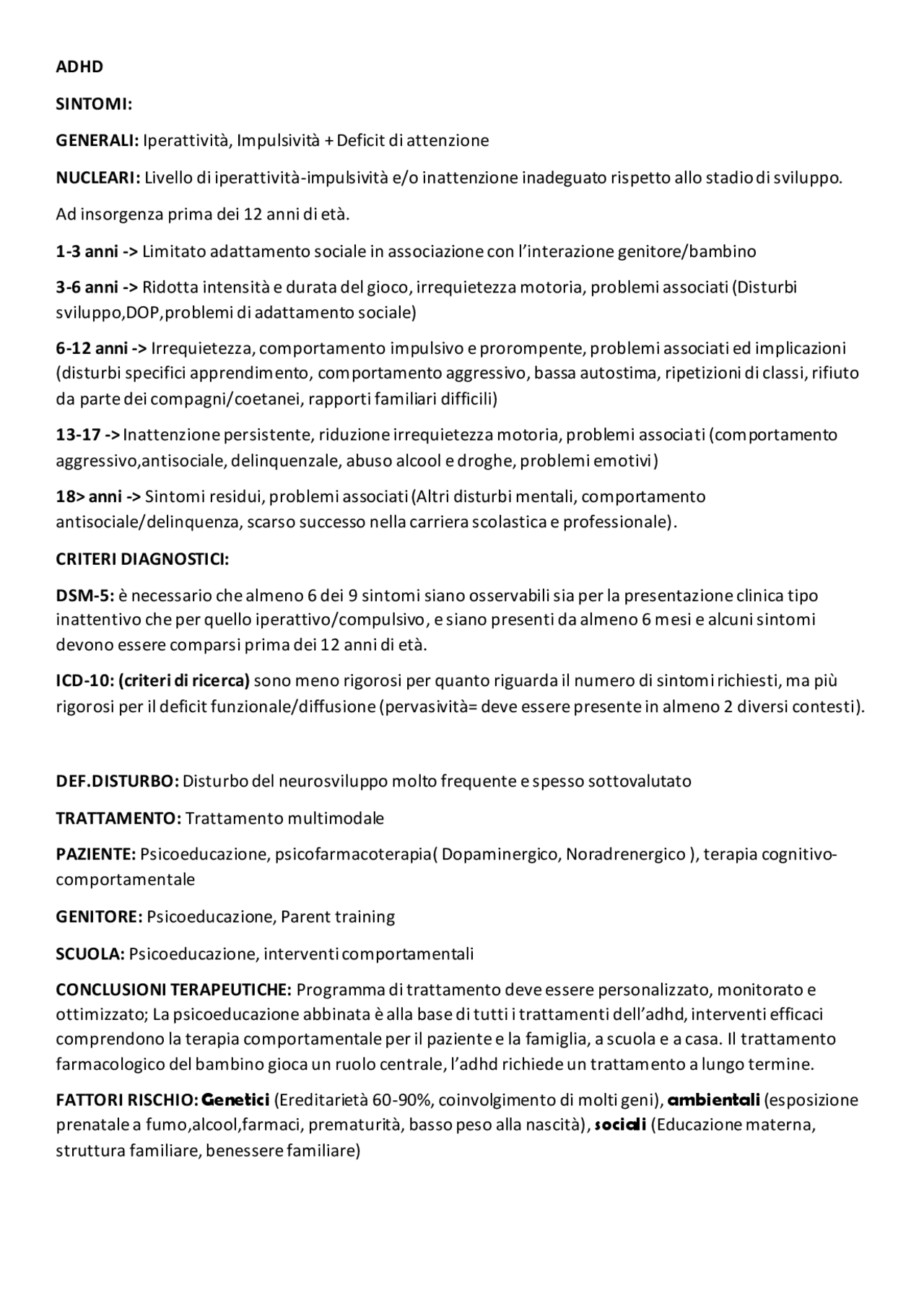 RIASSUNTO DISTURBO ADHD - Docsity