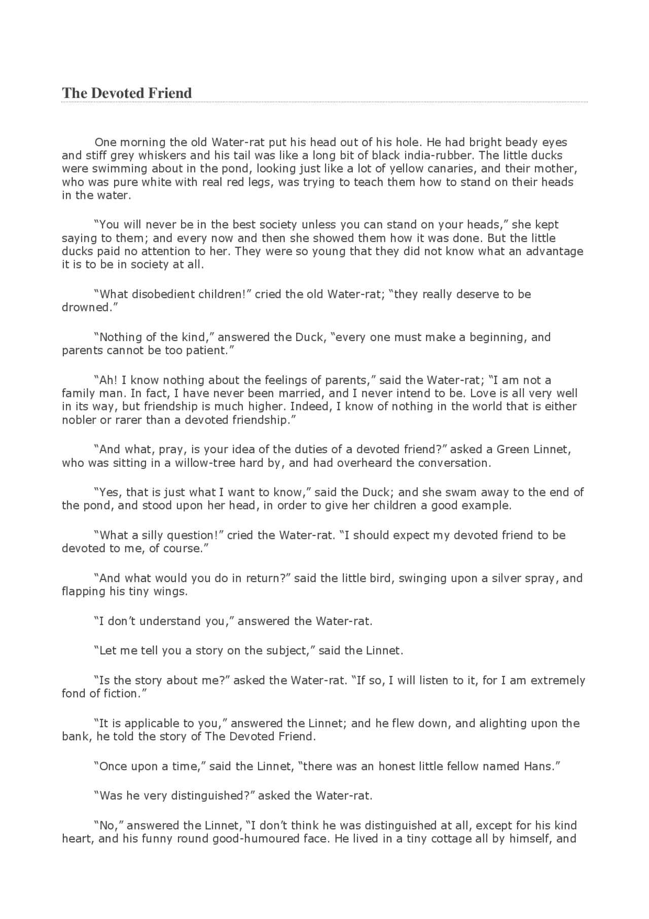 The devoted friend - Oscar Wilde | Prove d'esame di Cultura Inglese I ...