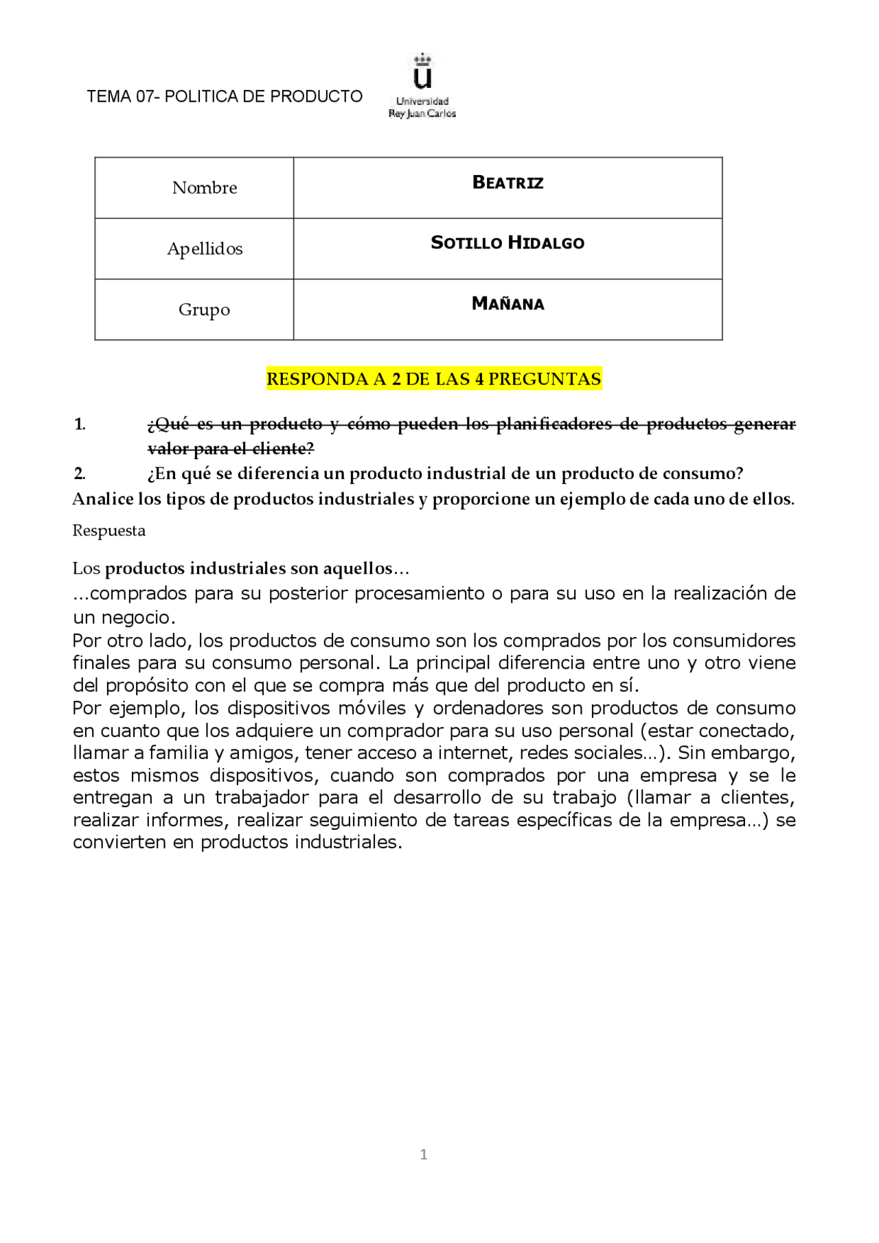 Practica DirecciÓn De Marketing Docsity