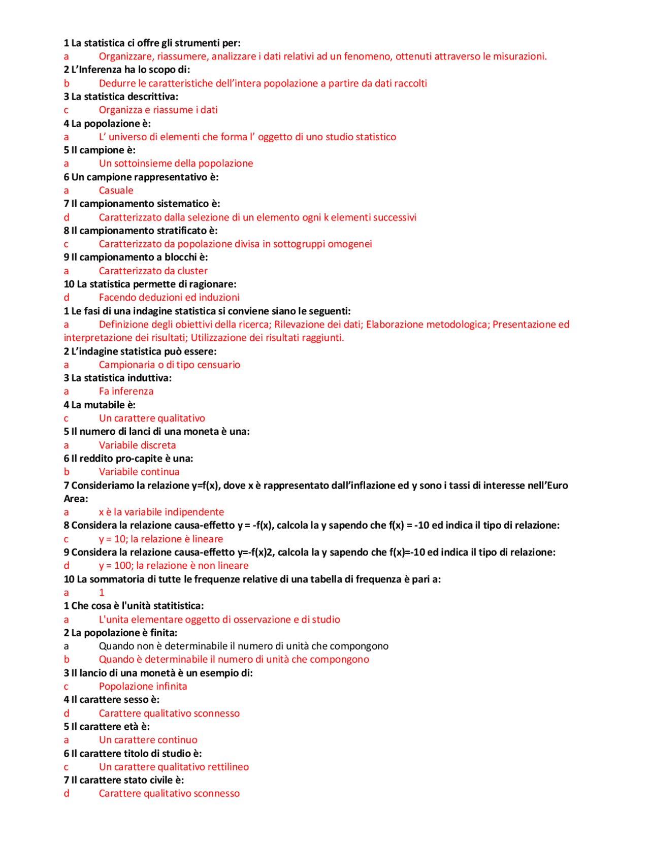 Esame Di Statistica Domande E Risposte Docsity