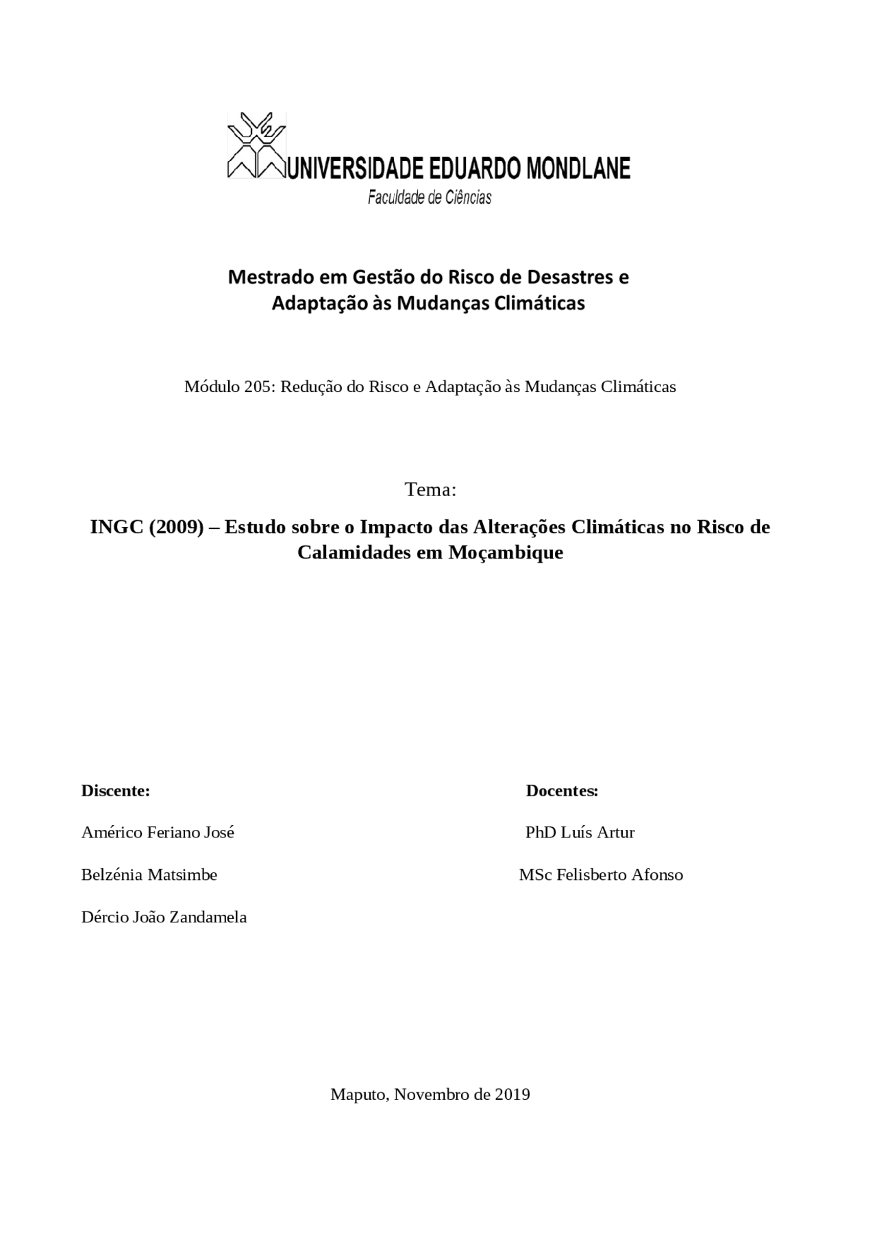 Análise crítica do documento INGC (2009) - Docsity