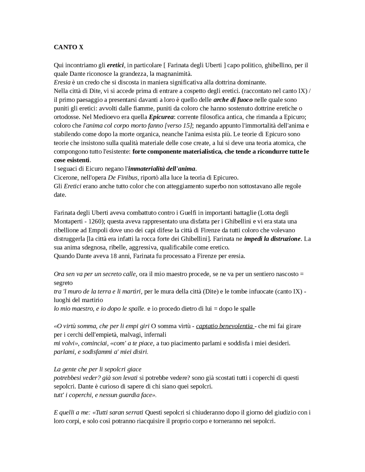 Canto X Divina Commedia Docsity
