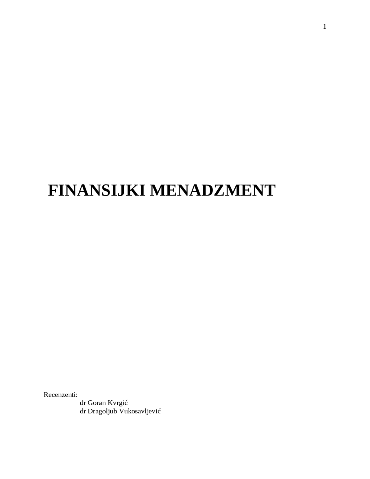 Finansijski MenadŽment Rezime Predlog Finansijski Menadžment Docsity