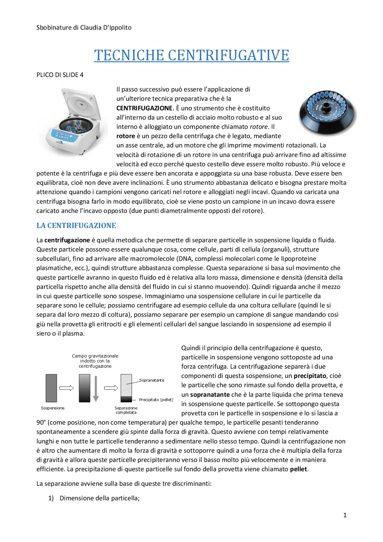 Metodologie Biochimiche Di Base 4 Tecniche Centrifugative Docsity