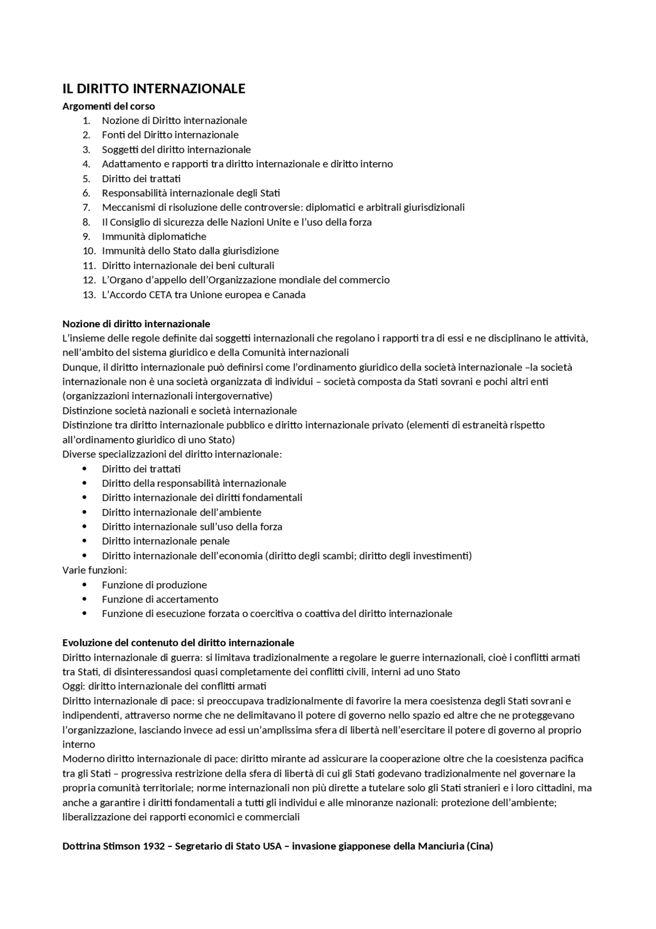 Diritto Internazionale riassunto - Docsity