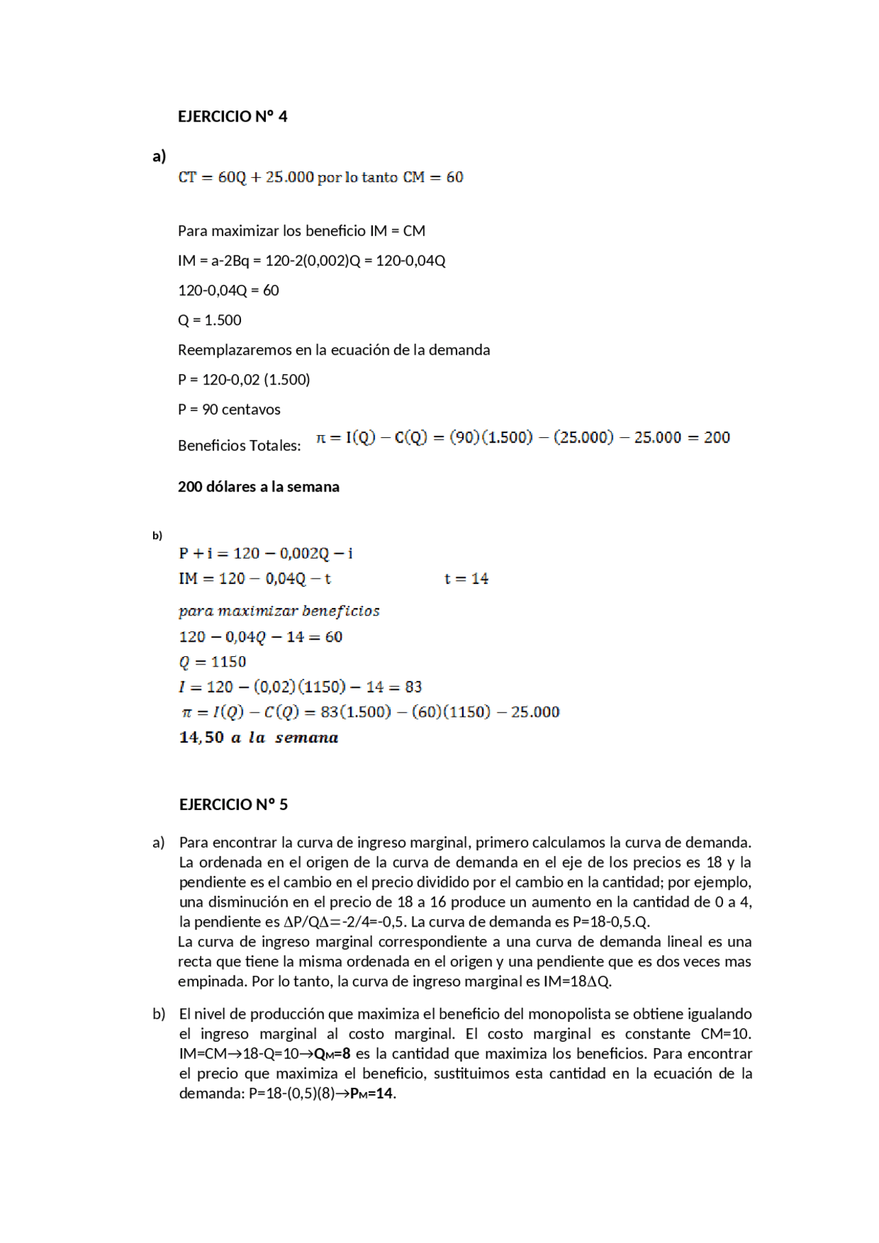 Ejercicios Microeconomía Docsity