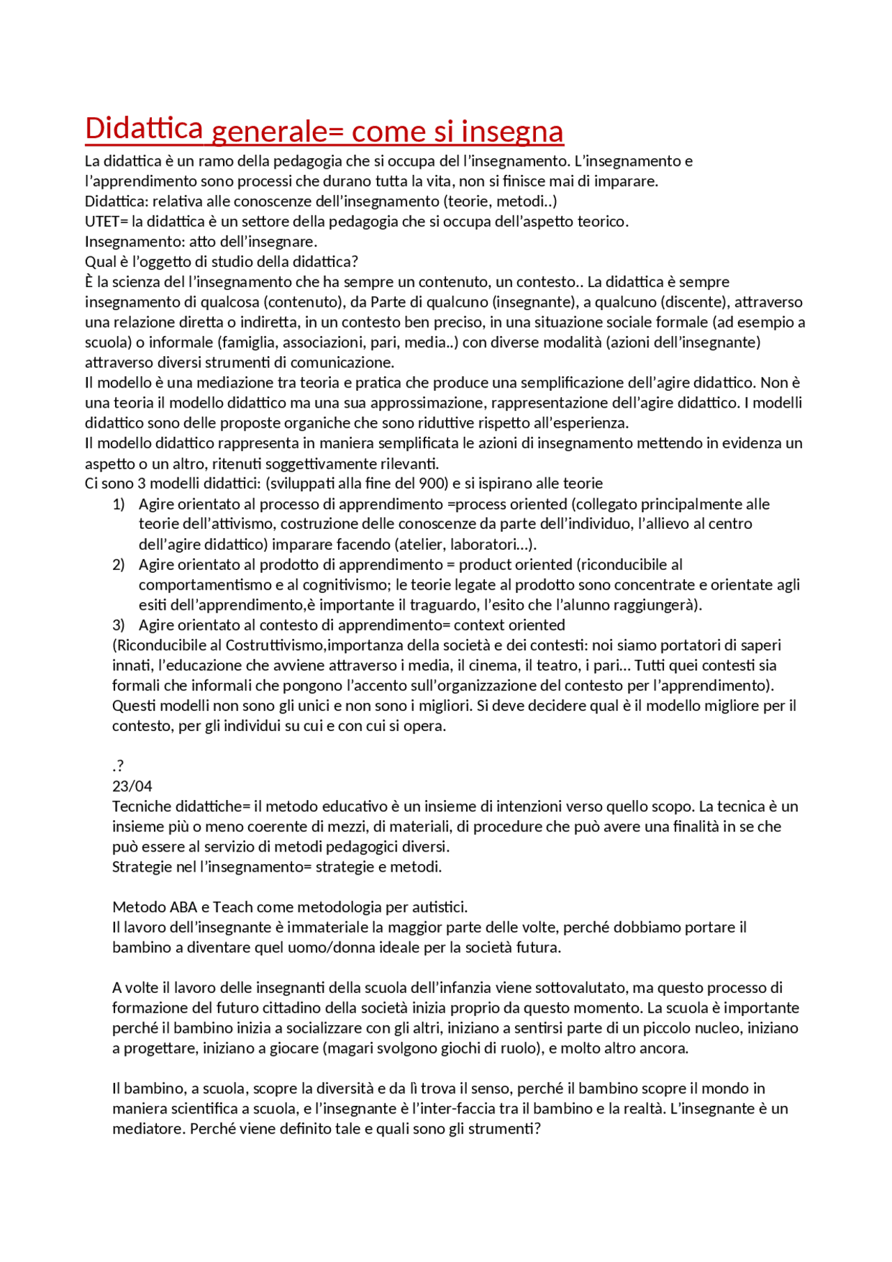 Fondamenti Di Didattica Generale Docsity