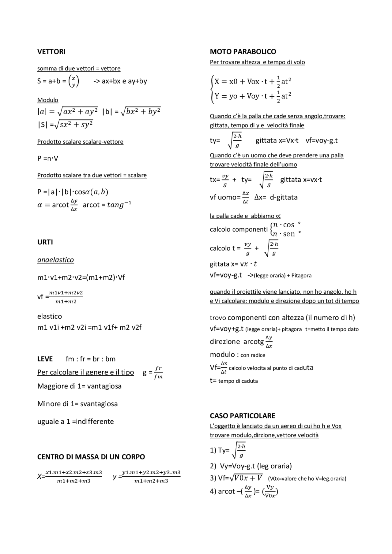 Formulario di fisica | Formulari di Fisica | Docsity