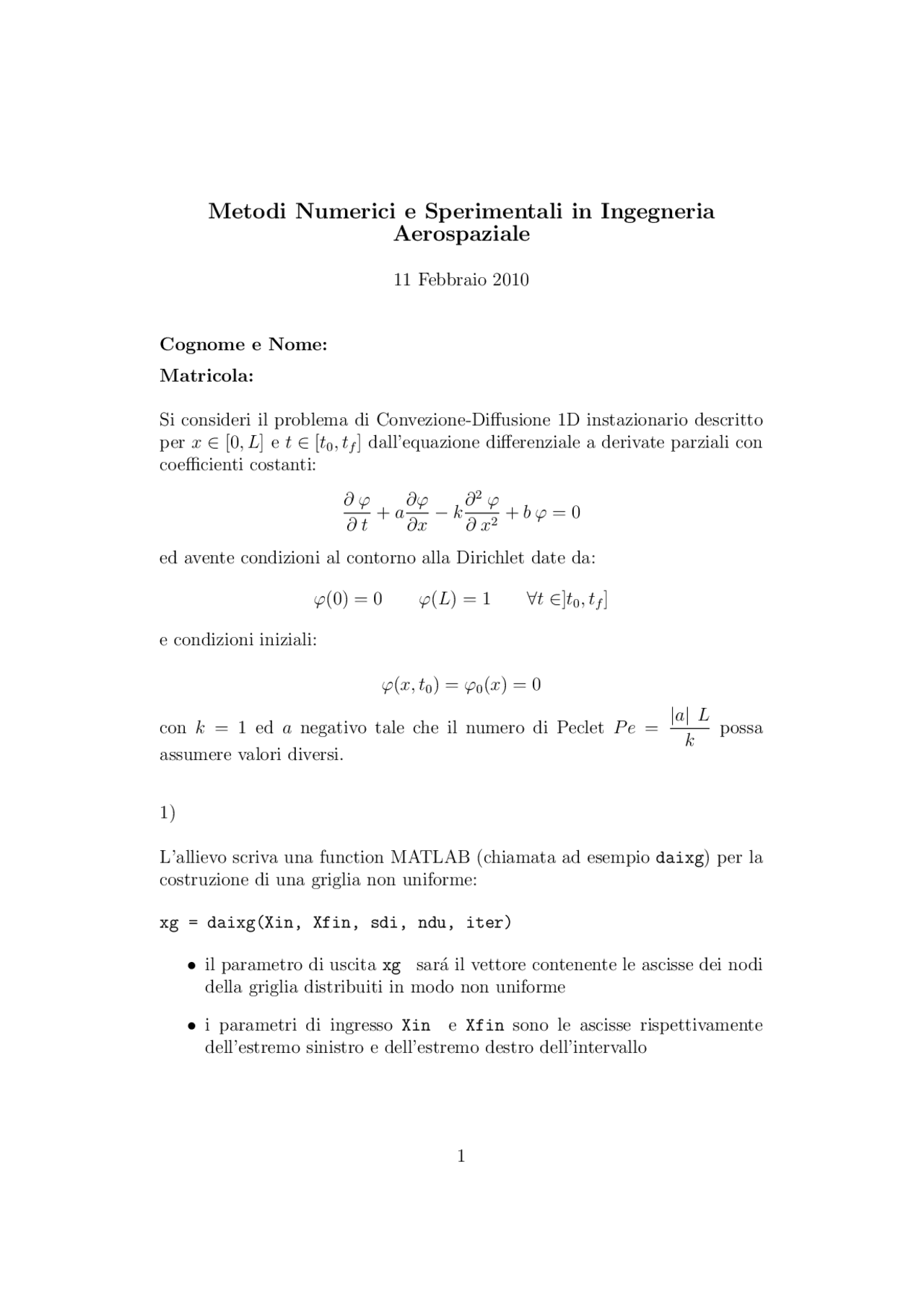 Metodi Numerici Prof G Coppola Tracce Desame Prove Desame Di