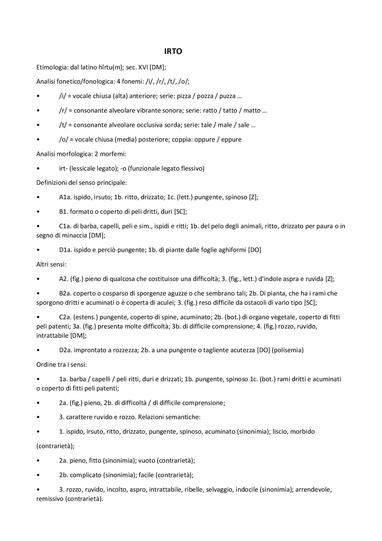 Analisi Lessicale Irto” Docsity