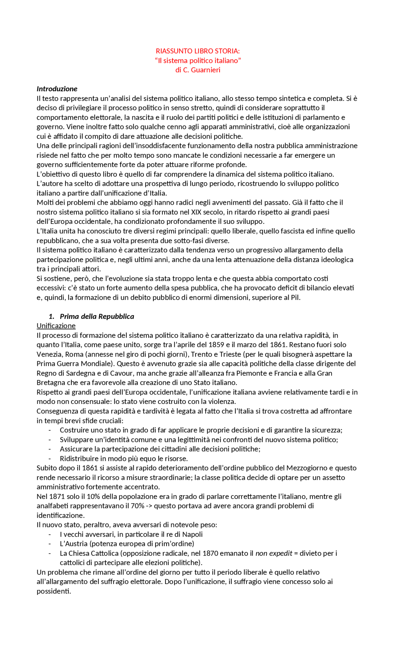 Il Sistema Politico Italiano Docsity