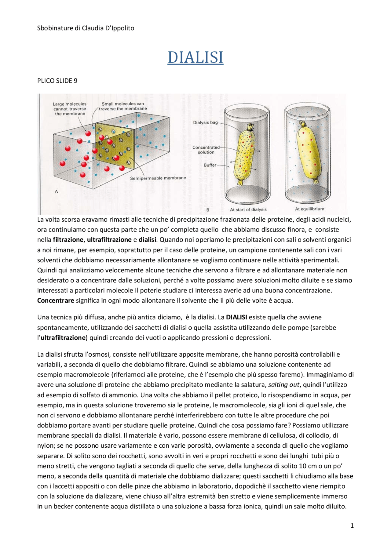 Metodologie Biochimiche Di Base 9 Dialisi Docsity