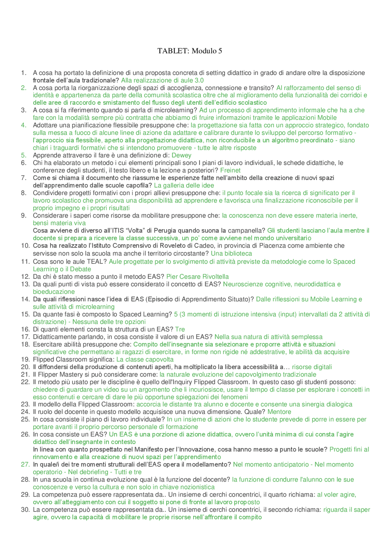 Risposte esatte Corso Eispass Tablet - Modulo 5 - Docsity