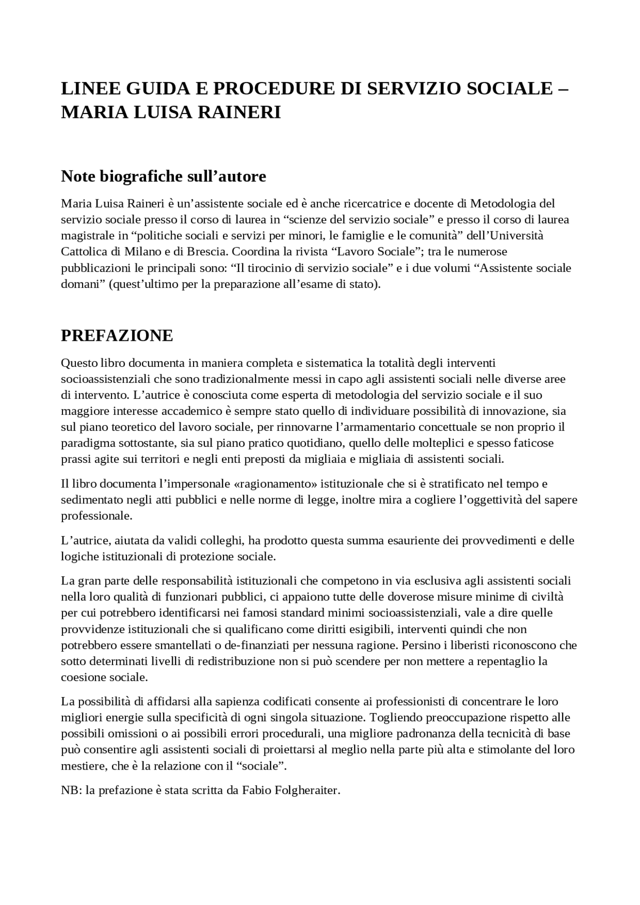 Linee Guida E Procedure Di Servizio Sociale Docsity
