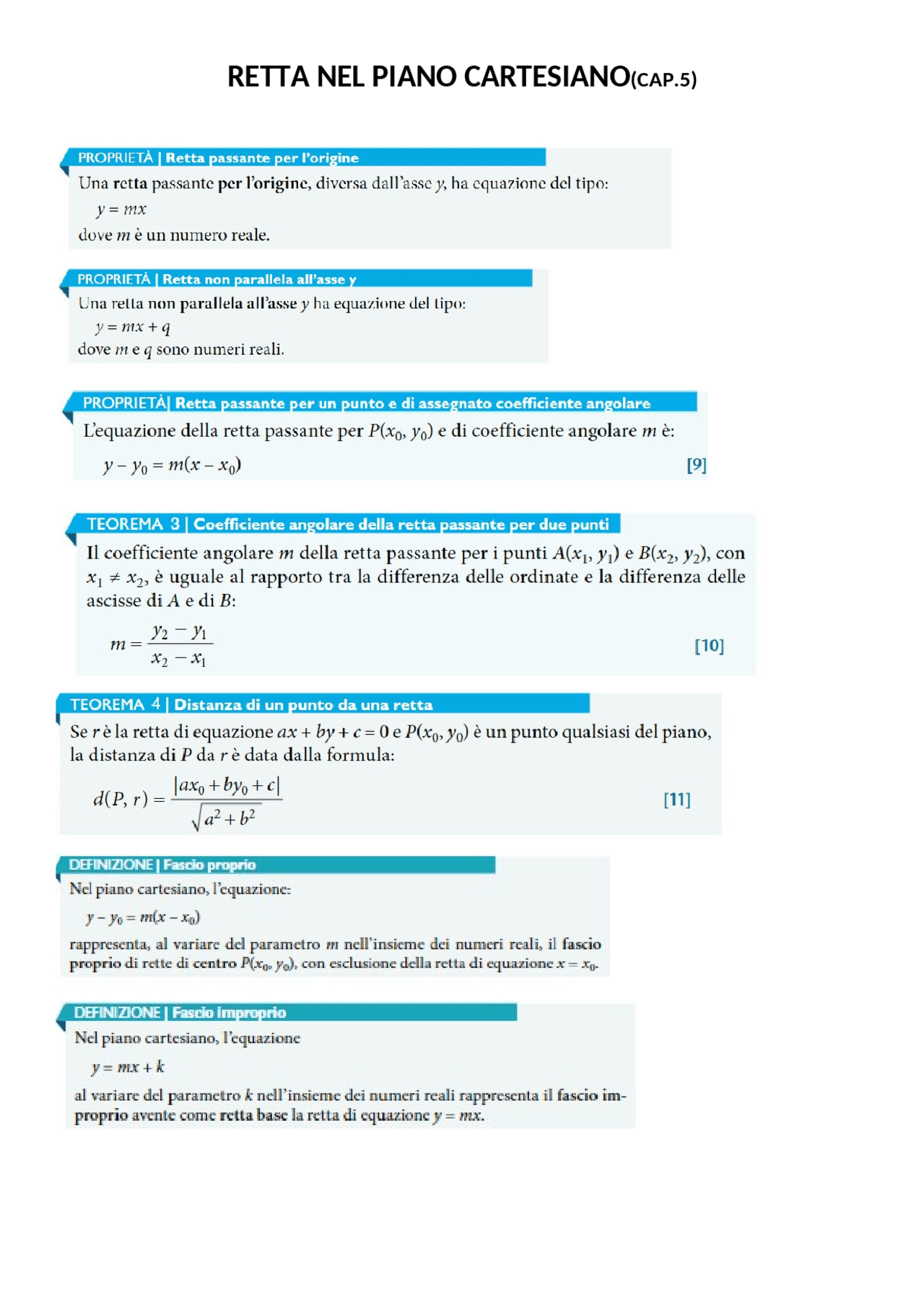 Teoria, formule della retta nel piano cartesiano - Docsity