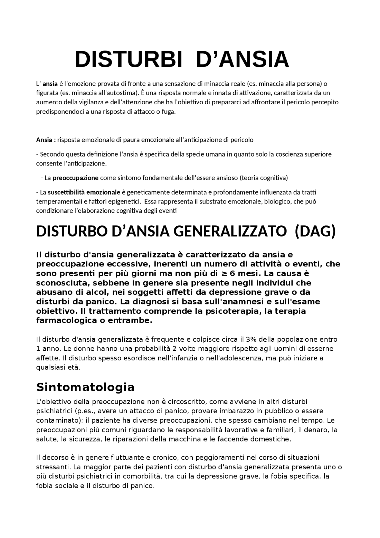 Appunti Disturbi Dansia Docsity