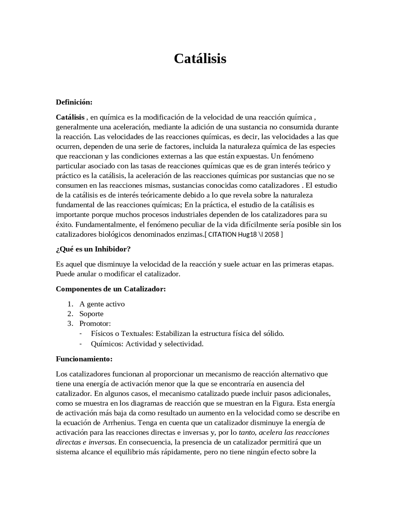 Catalisis, definición , tipos - Docsity