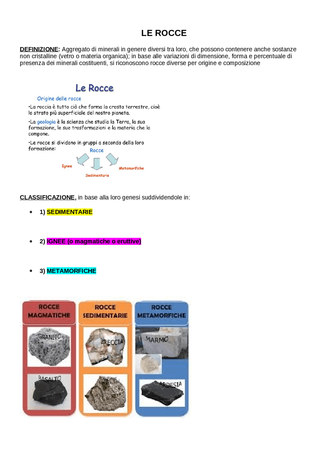 Le rocce in scienze della terra - Docsity