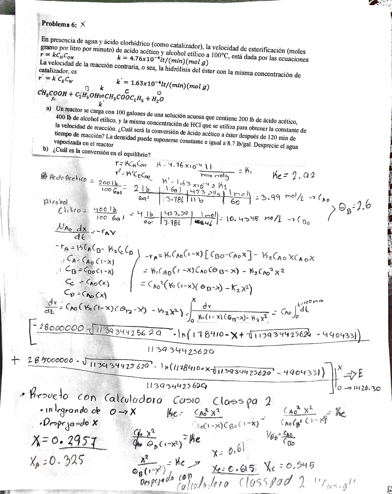 Problemas resueltos de Reactores Homogeneos | Ejercicios de Ingeniería | Docsity