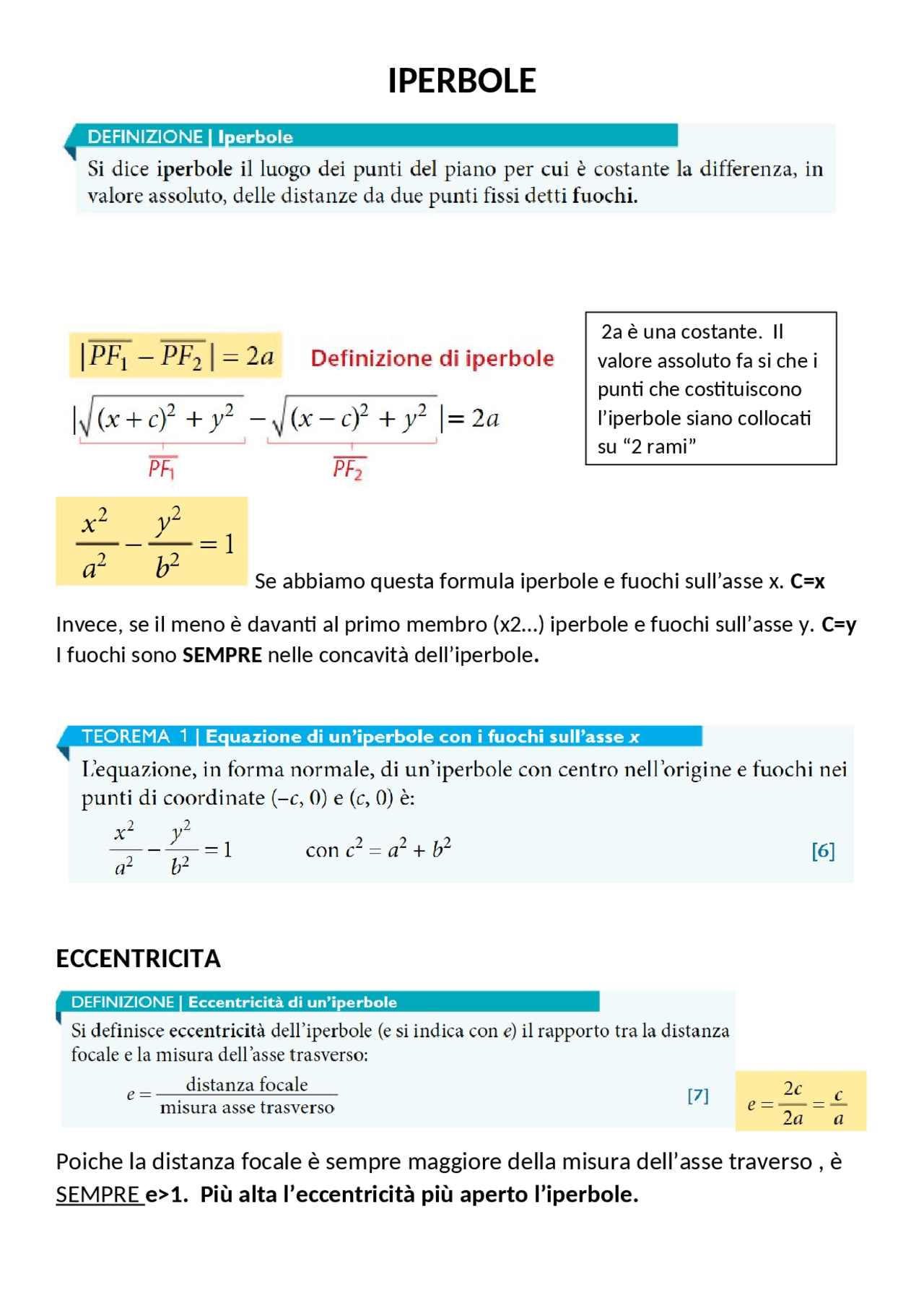 Teoria, esercizi ed esempi iperbole - Docsity