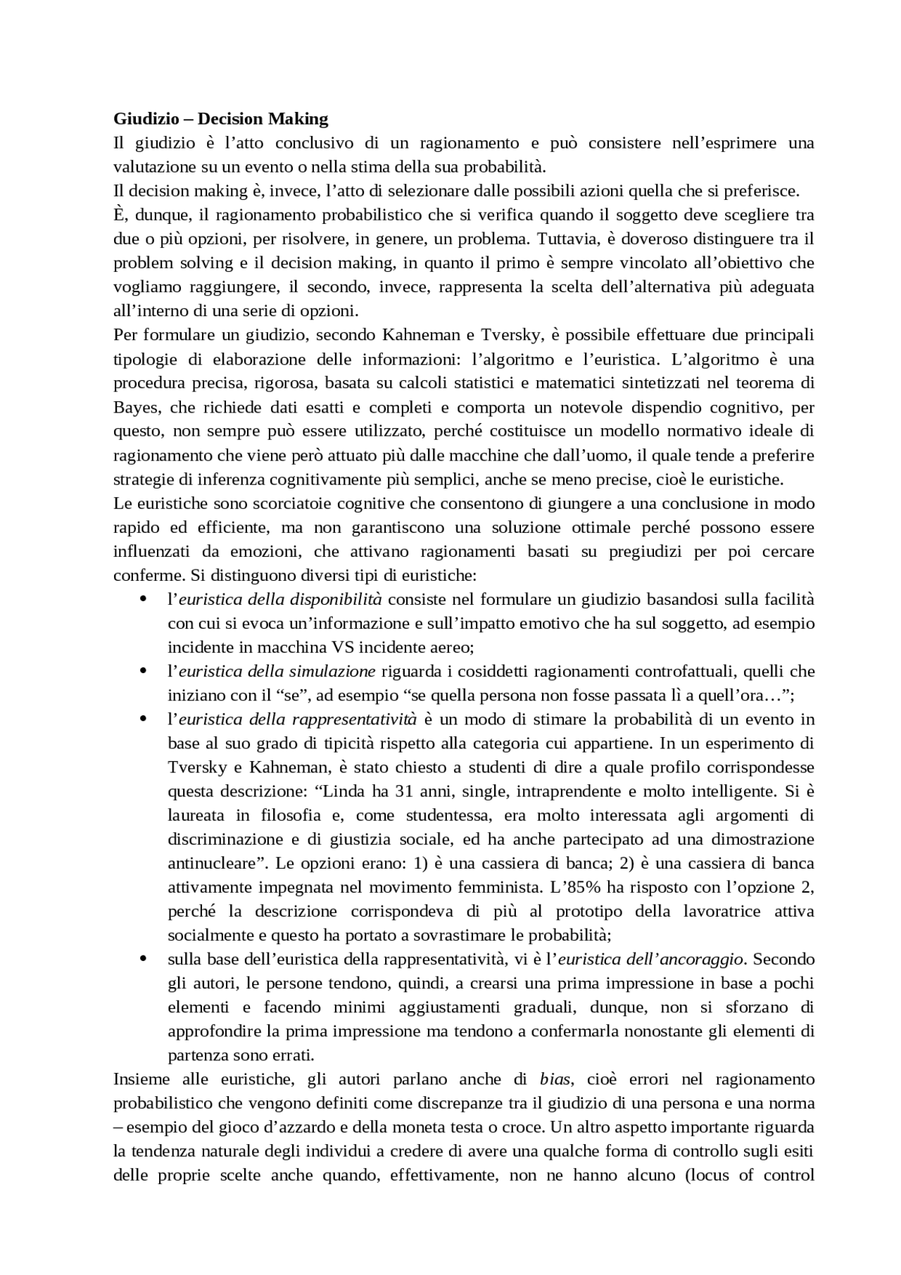 Giudizio - Decision Making - Tema 1° prova eds psicologo | Prove d'esame di Psicologia Generale ...