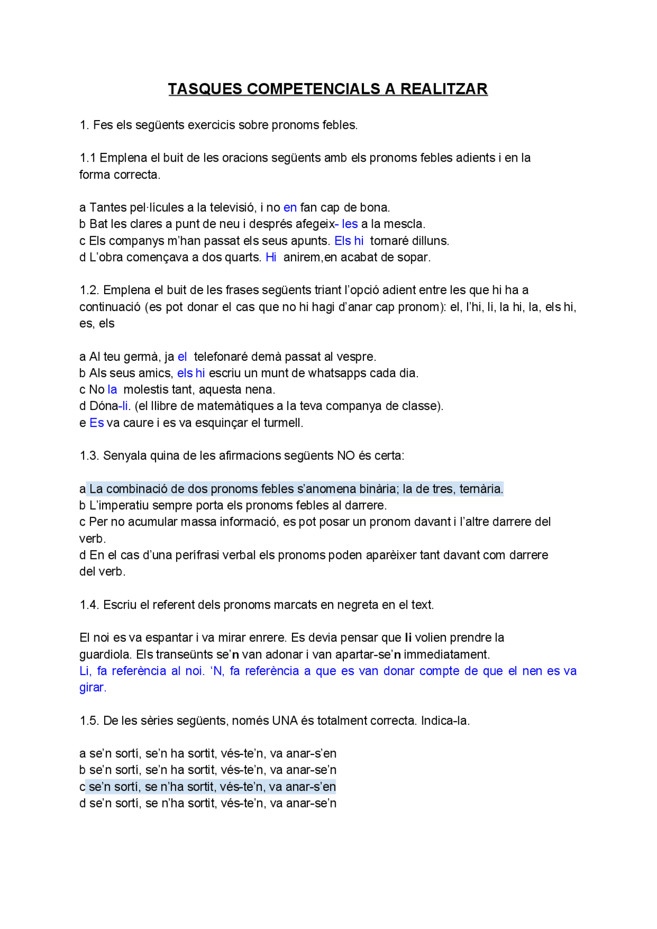 Exercicis De Llengua Catalana Ejercicios De Catalán Docsity
