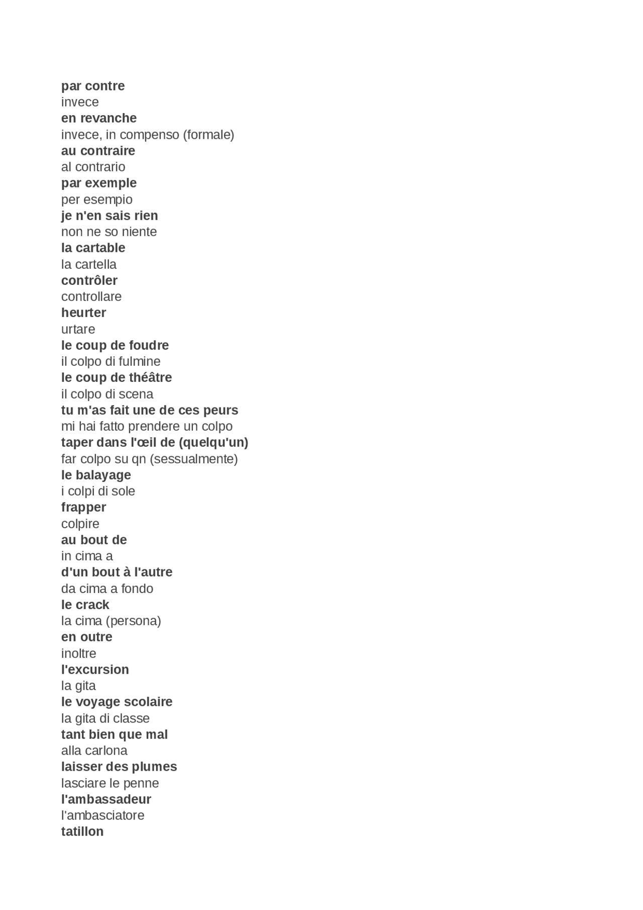 Modi di dire e lessico in francese - Docsity