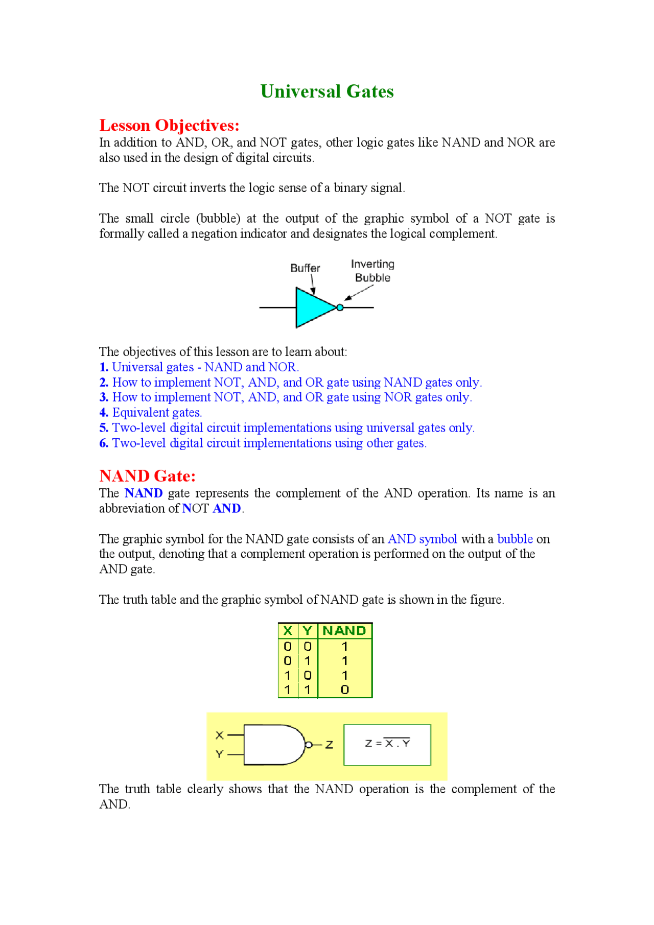 Universal gates and their usage - Docsity