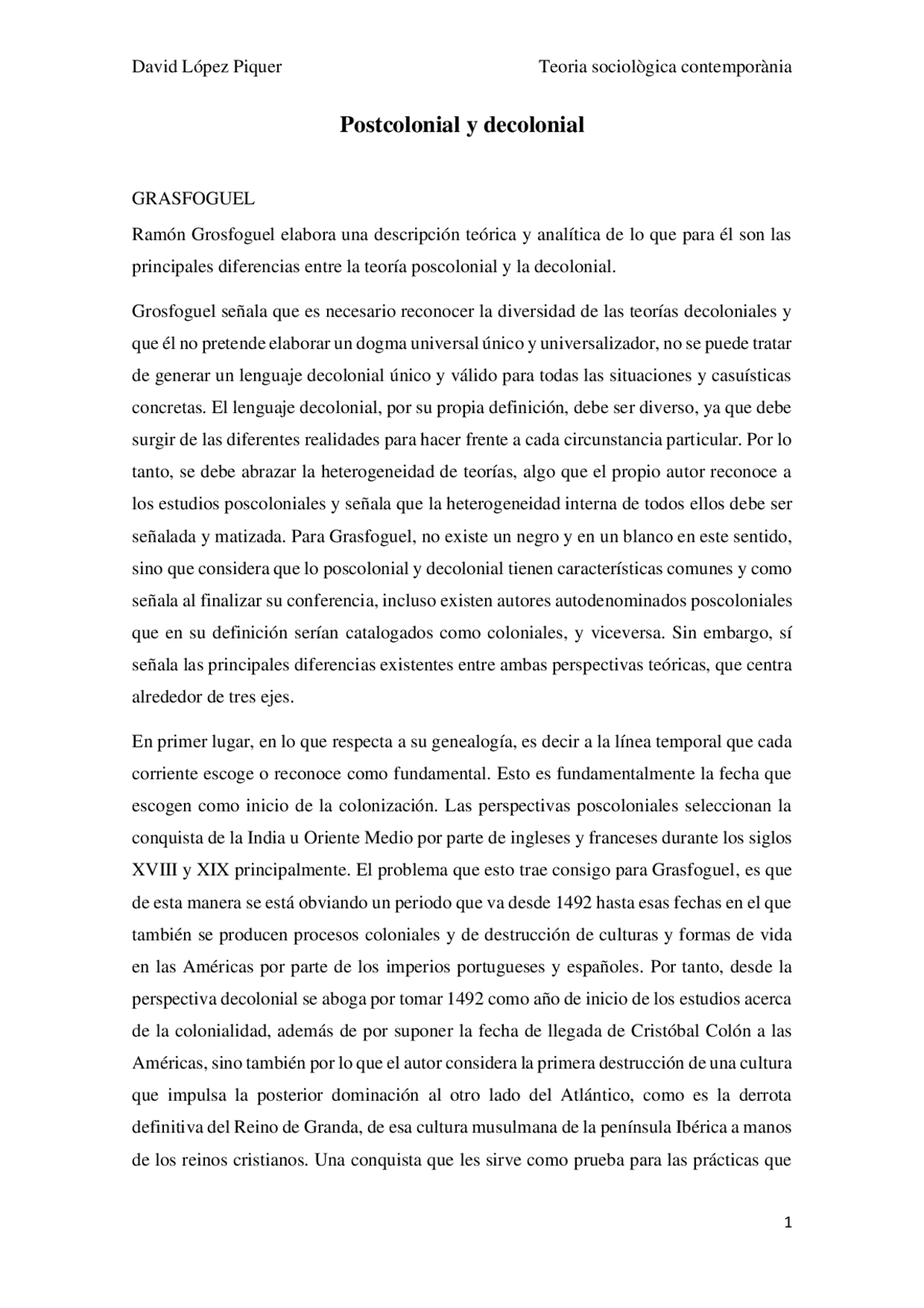 Resumen colonial y poscolonial - Docsity