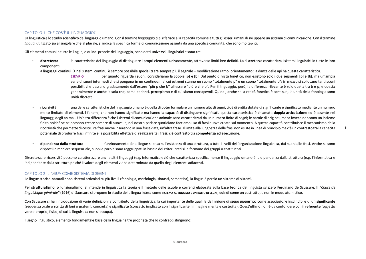 Le Lingue E Il Linguaggio Riassunto Graffi E Scalise Docsity