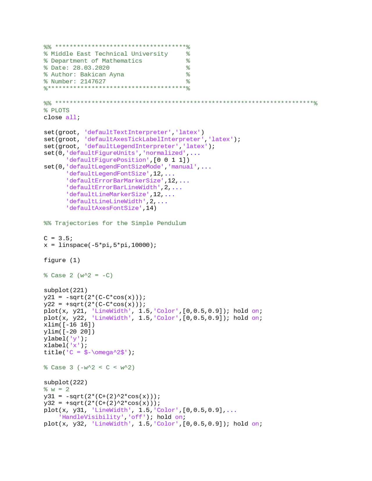 Matlab Code Of Simple Pendulum Docsity