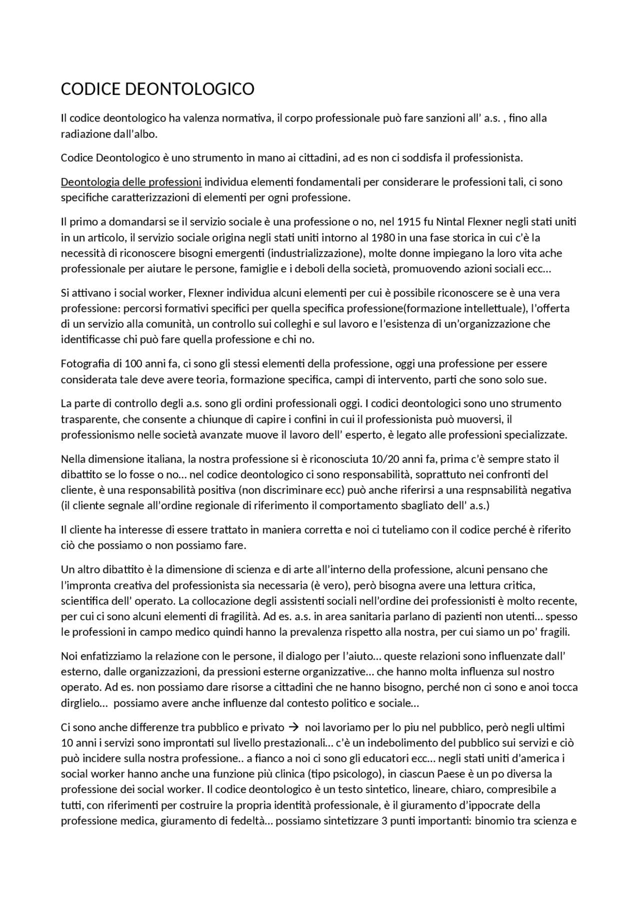 Codice Deontologico Spiegazione Docsity