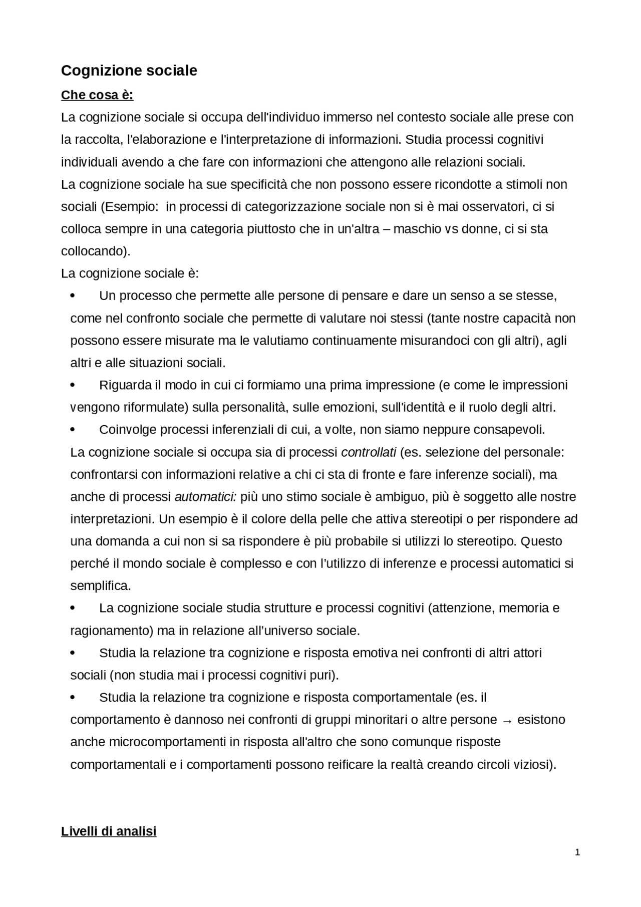 Cognizione Sociale Riassunto Docsity