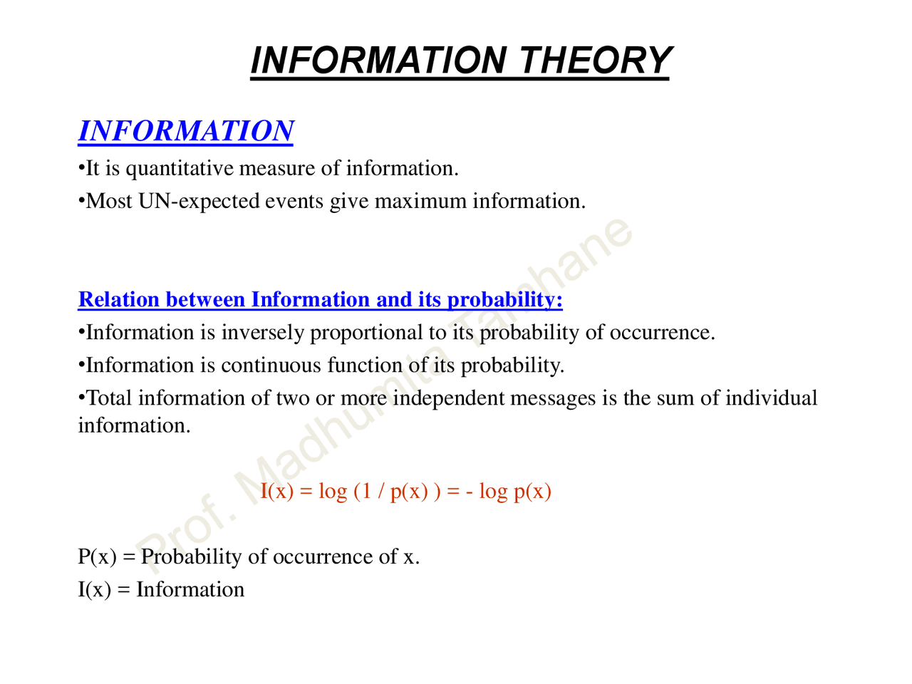 Information Theoryconcepts And Other Things Docsity
