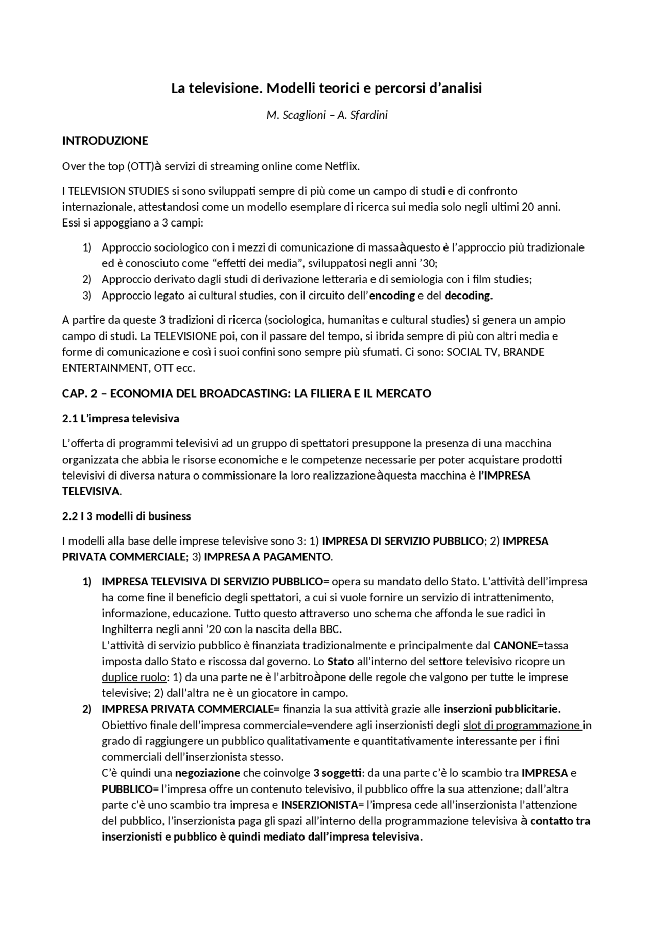 La Televisione Modelli Teorici E Percorsi Danalisi Docsity