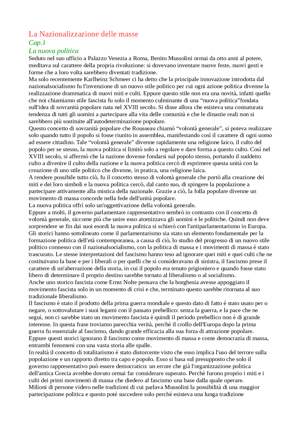 Riassunto la nazionalizzazione delle masse - Docsity