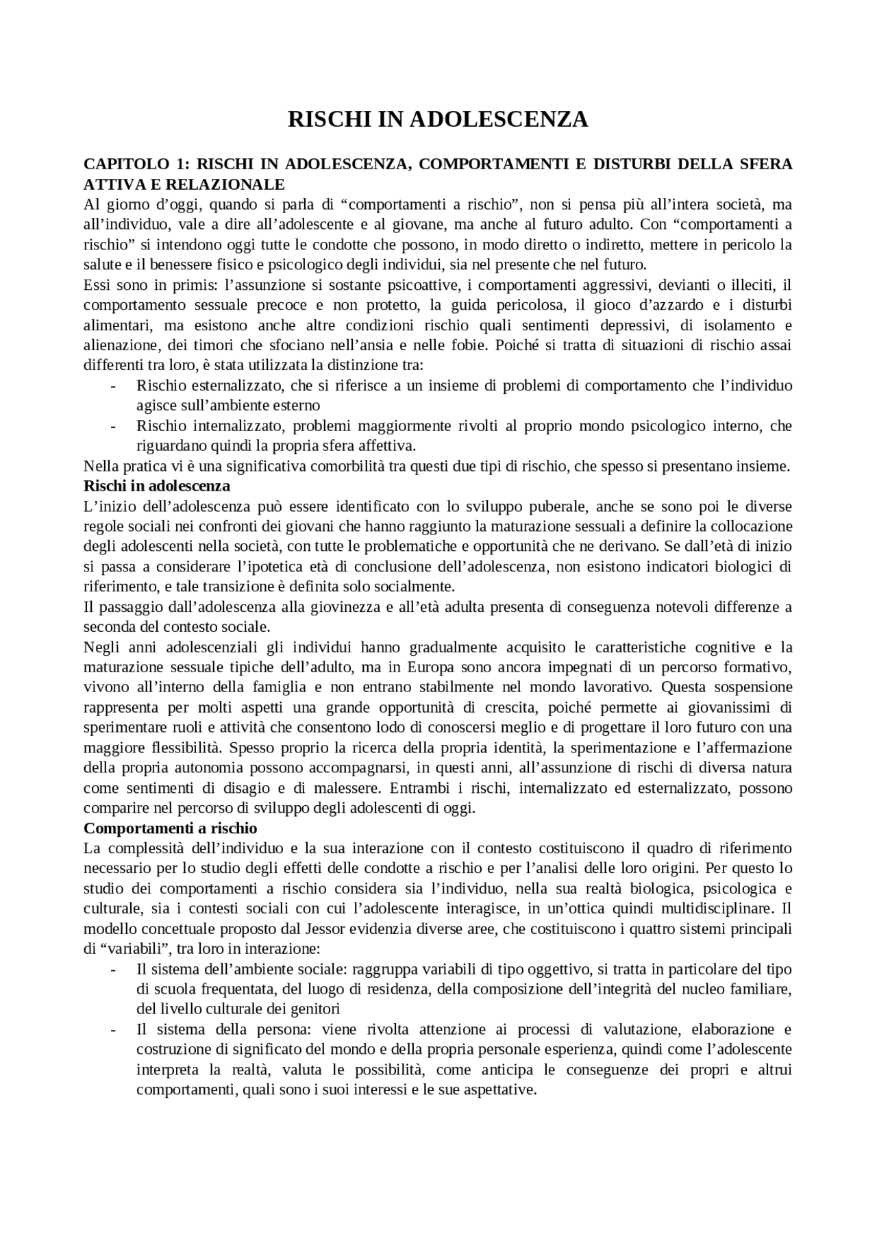 Rischi In Adolescenza Docsity